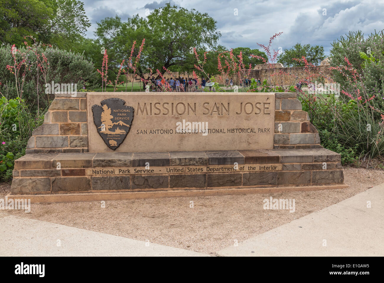 National Park Service sign at Mission San Jose in San Antonio Stock ...