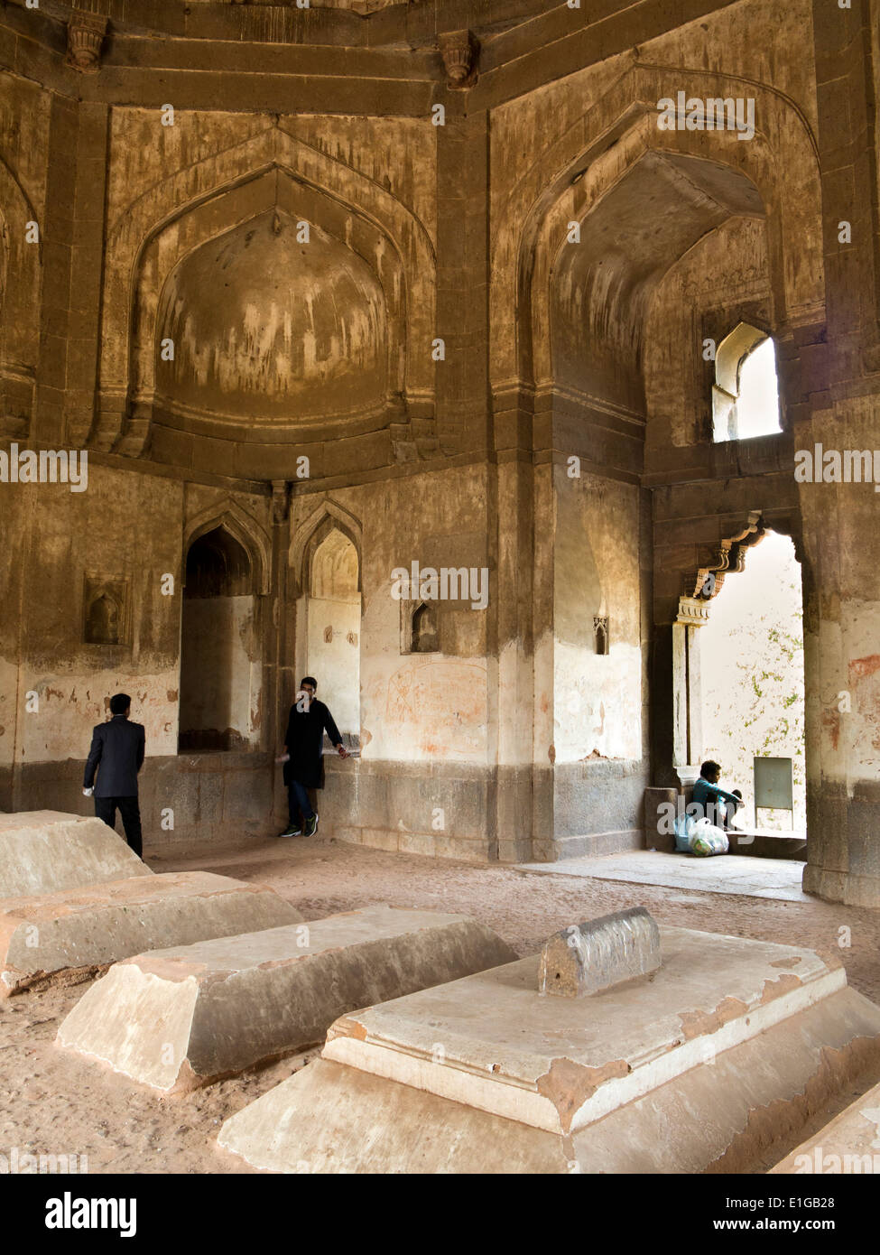 India, New Delhi, Lodhi Gardens, Bara Gumbad tomb, local tourists ...