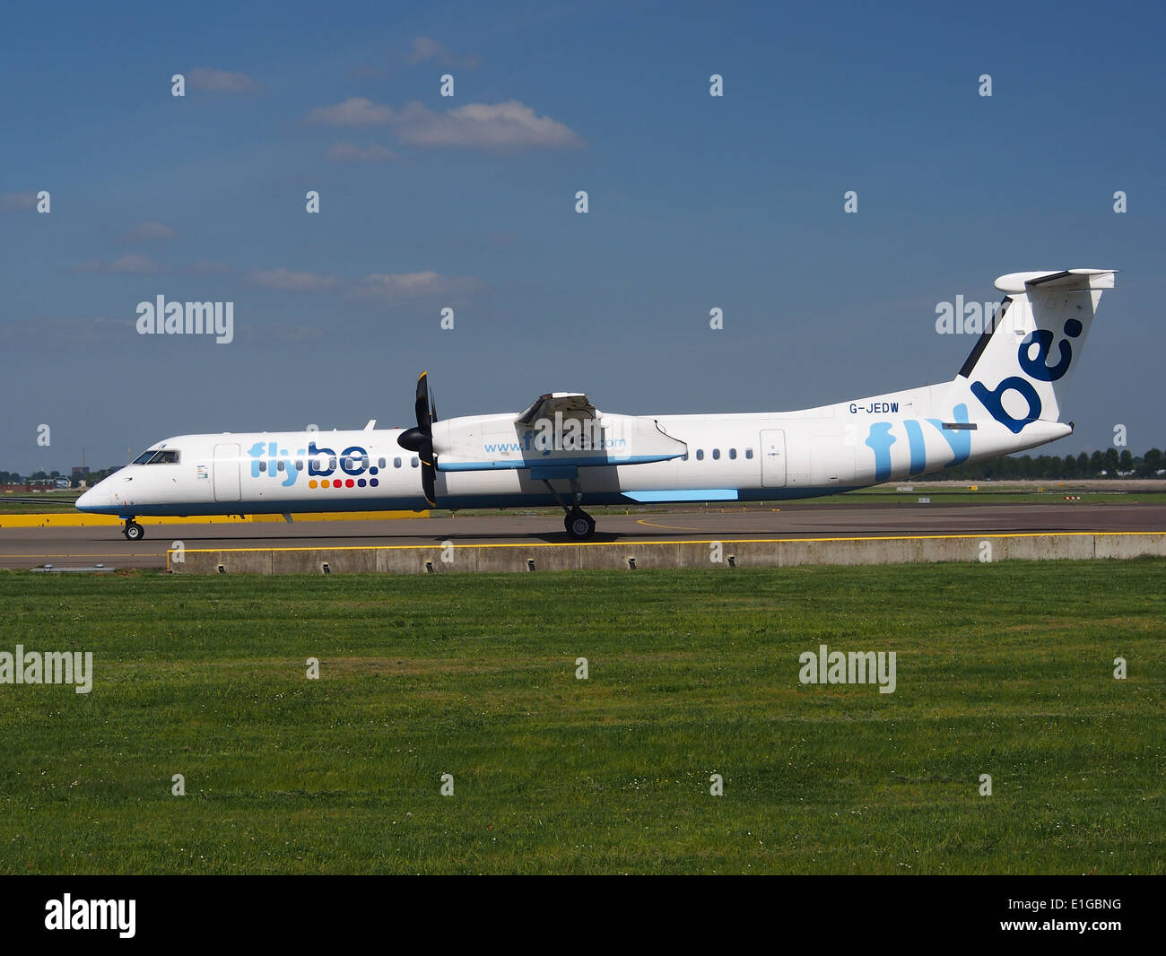 The G-JEDW Flybe Dash 8, a turboprop aircraft, is pictured landing at ...