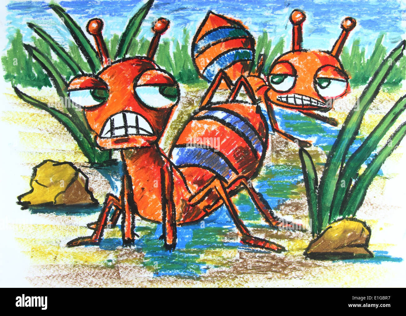 angry ants with plant painting background Stock Photo - Alamy