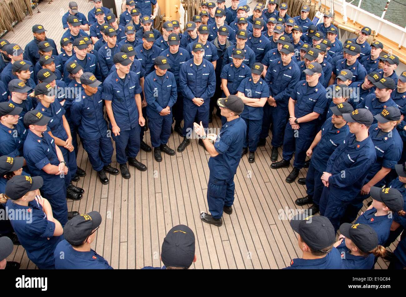 Capt. Eric Jones talks to a group of cadets aboard the Coast Guard ...