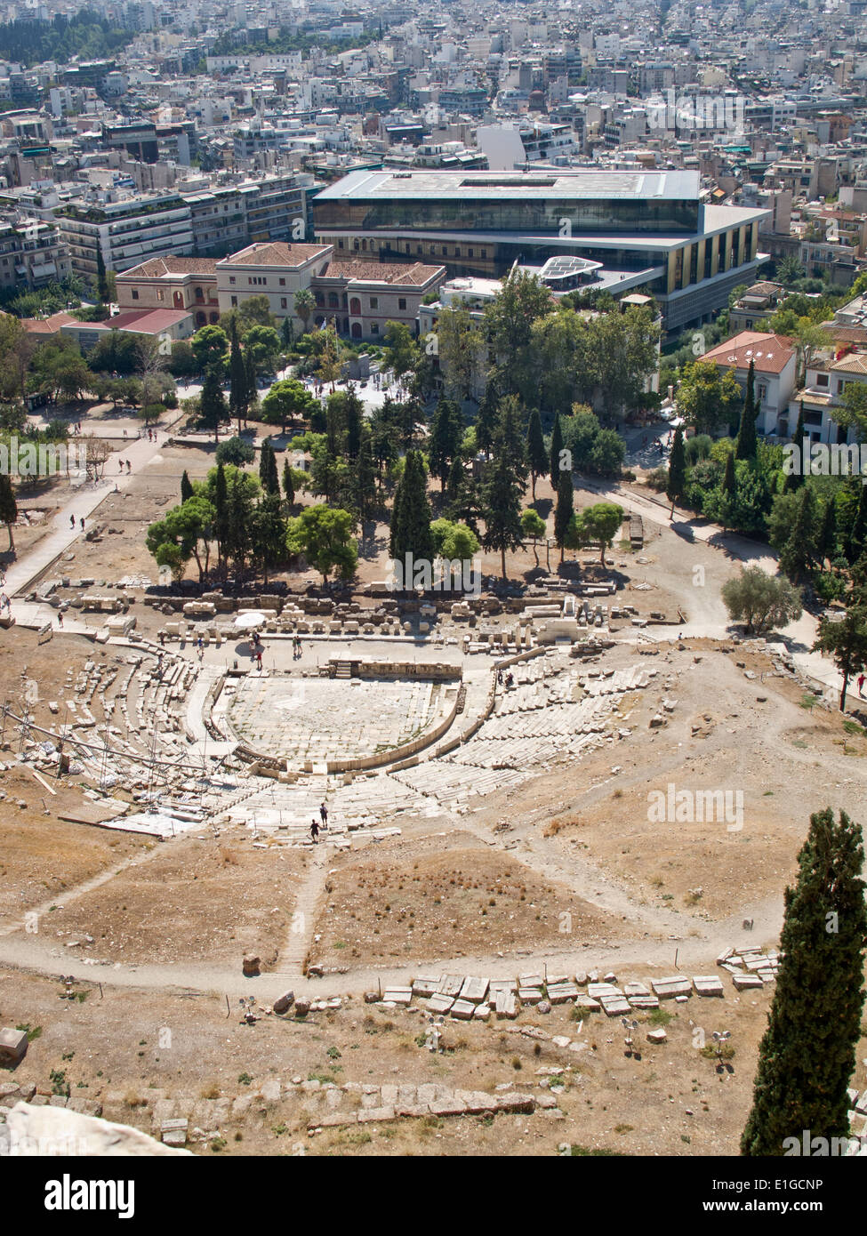 Theatre of Dionysus and the Acropolis Museum from the Parthenon, Athens ...