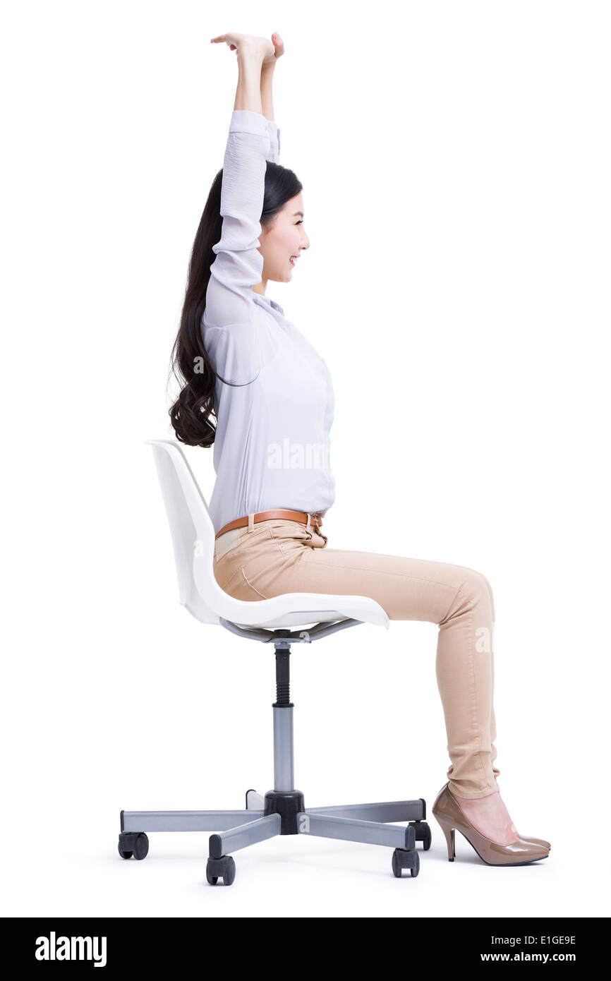 Office chair woman stretching Cut Out Stock Images & Pictures - Alamy