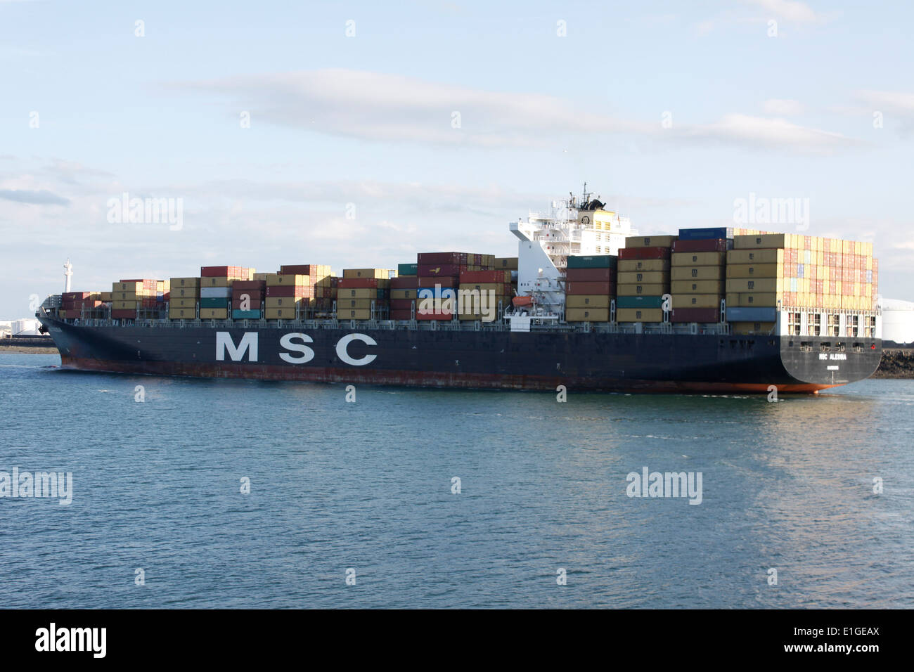 Boat container ship on Le Havre, Seine Maritime, Haute Normandie ...