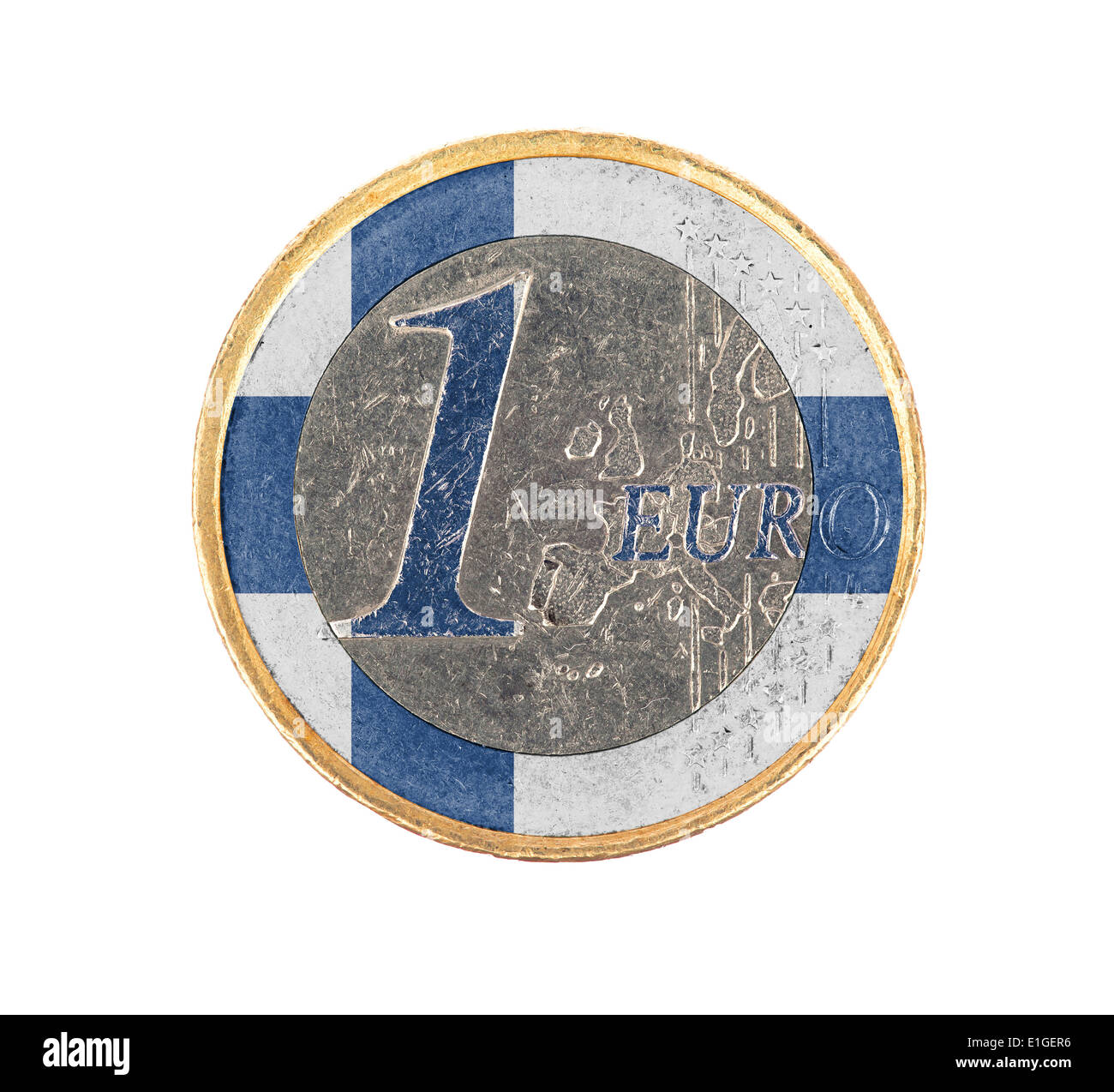 Euro coin, 1 euro, isolated on white, flag of Finland Stock Photo - Alamy