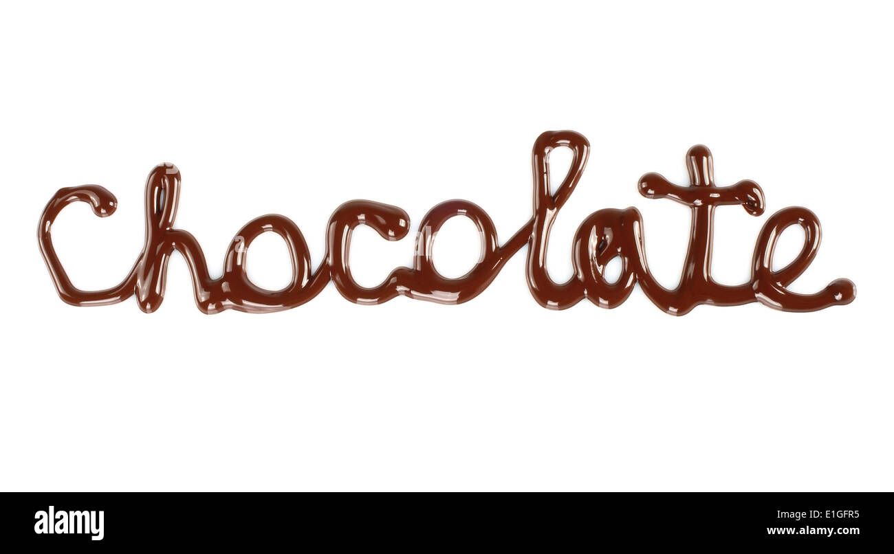 Chocolate word made of liquid chocolate on white background Stock Photo ...