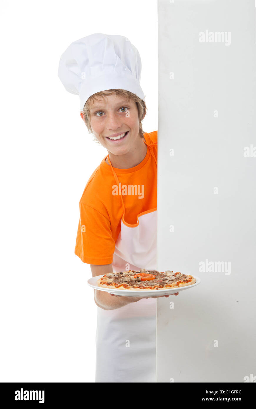 proud child showing his pizza cooking skills Stock Photo - Alamy