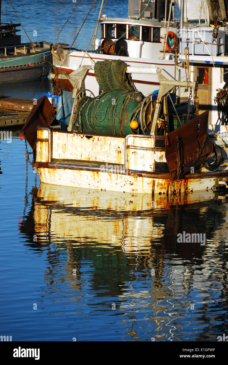 Boats in the Rogue River Bay at the Port of Gold Beach Oregon at early ...
