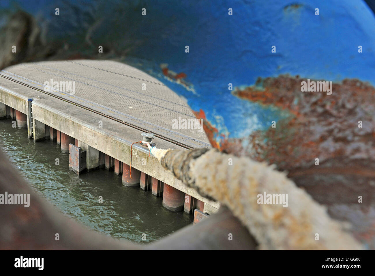 Ship fixed by a mooring line at bollard and quay, 20 July 2012 Stock ...
