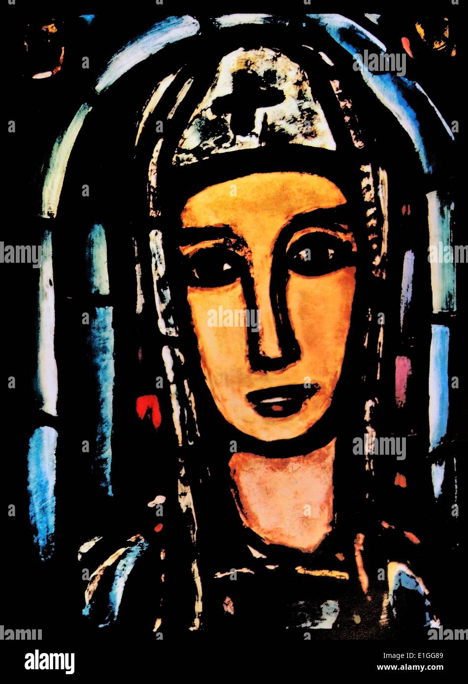Stained glass window depicting St. Veronica. Saint Veronica was a pious ...