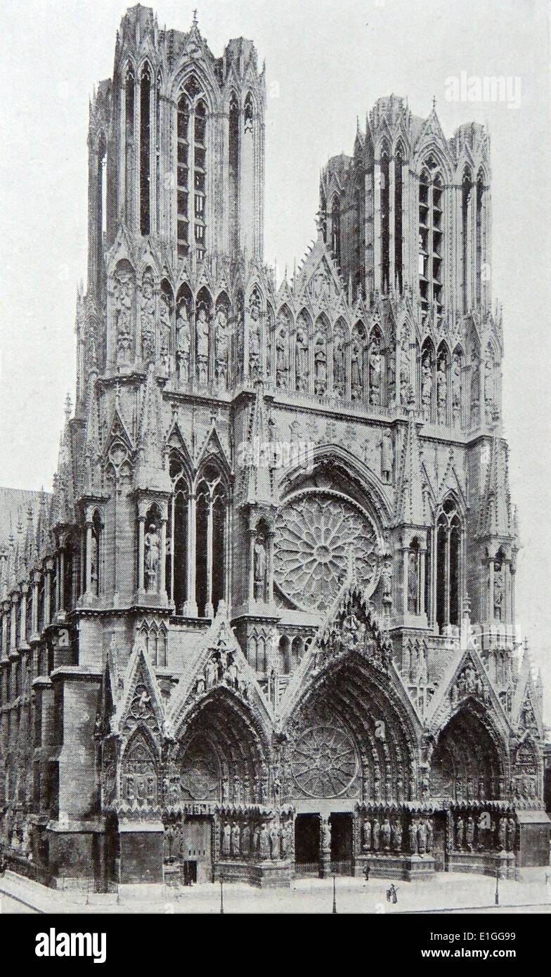Photograph of the façade of the Cathedral of Rheims. It was the seat of ...