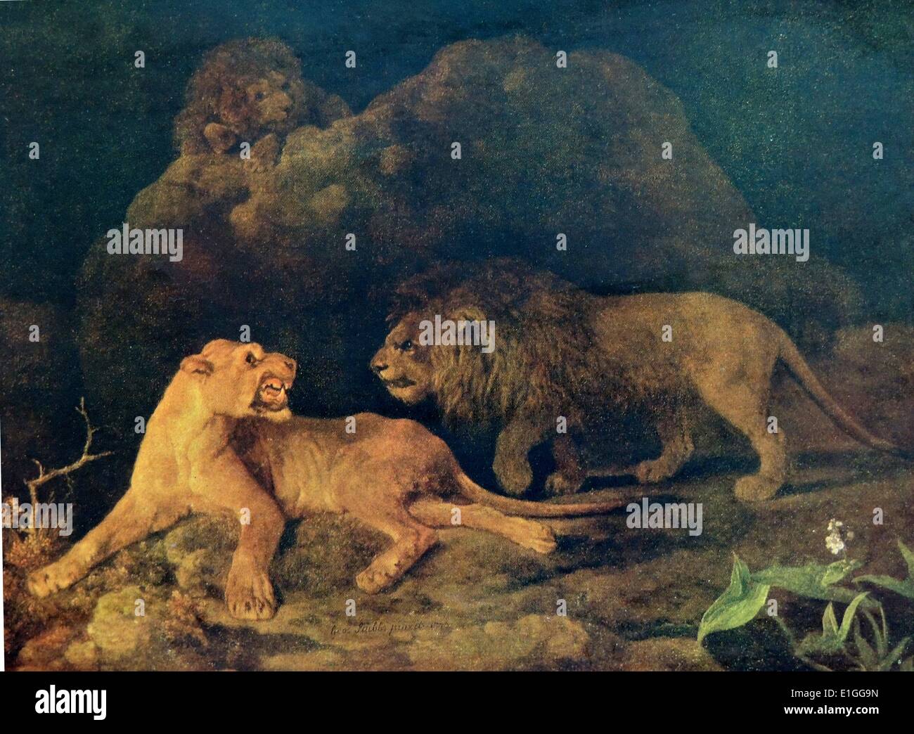 Landscape painting of a Lioness and Lion. By George Stubbs (1724 - 1806 ...