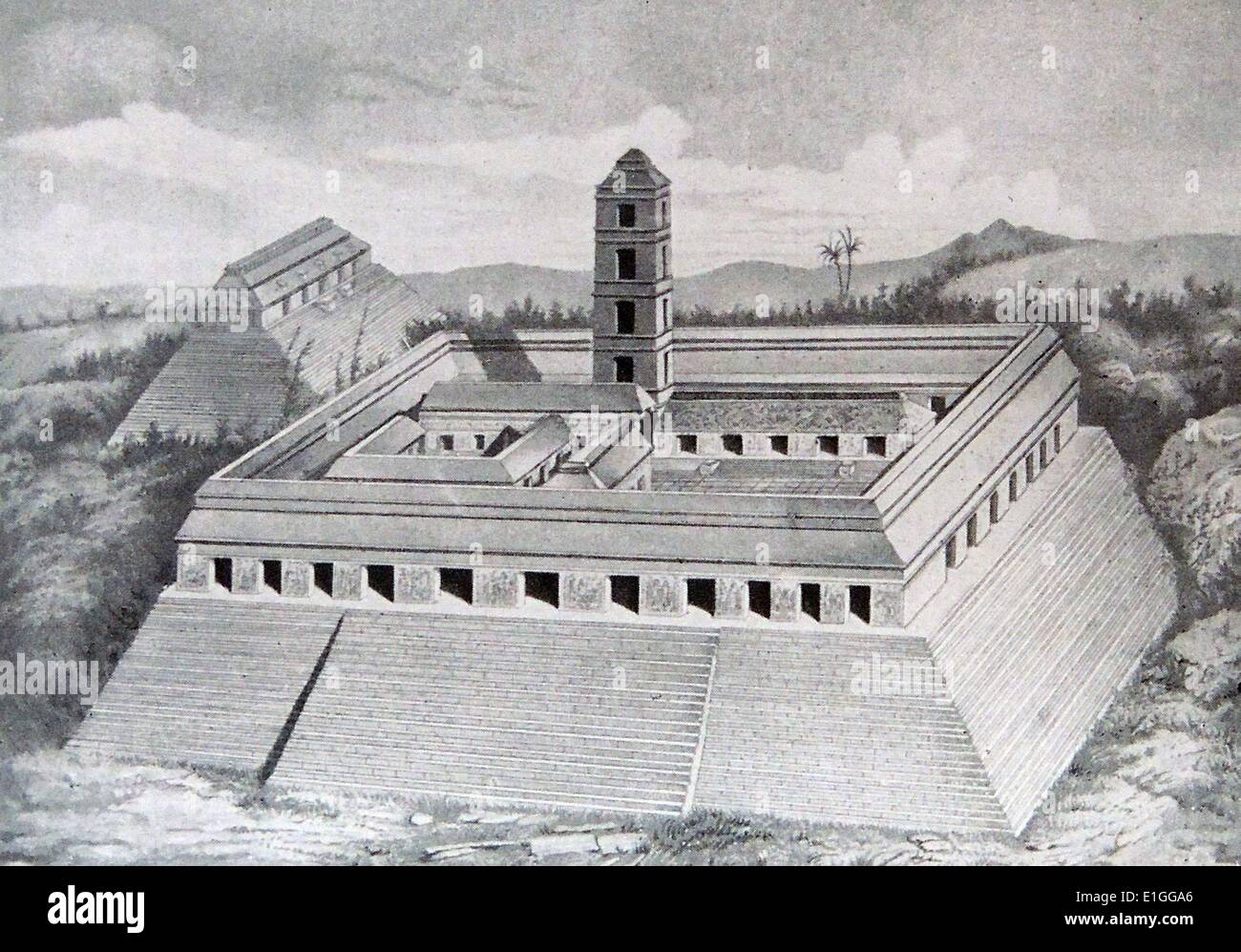 Sketch for the restoration of the Palace and one of the temples at ...