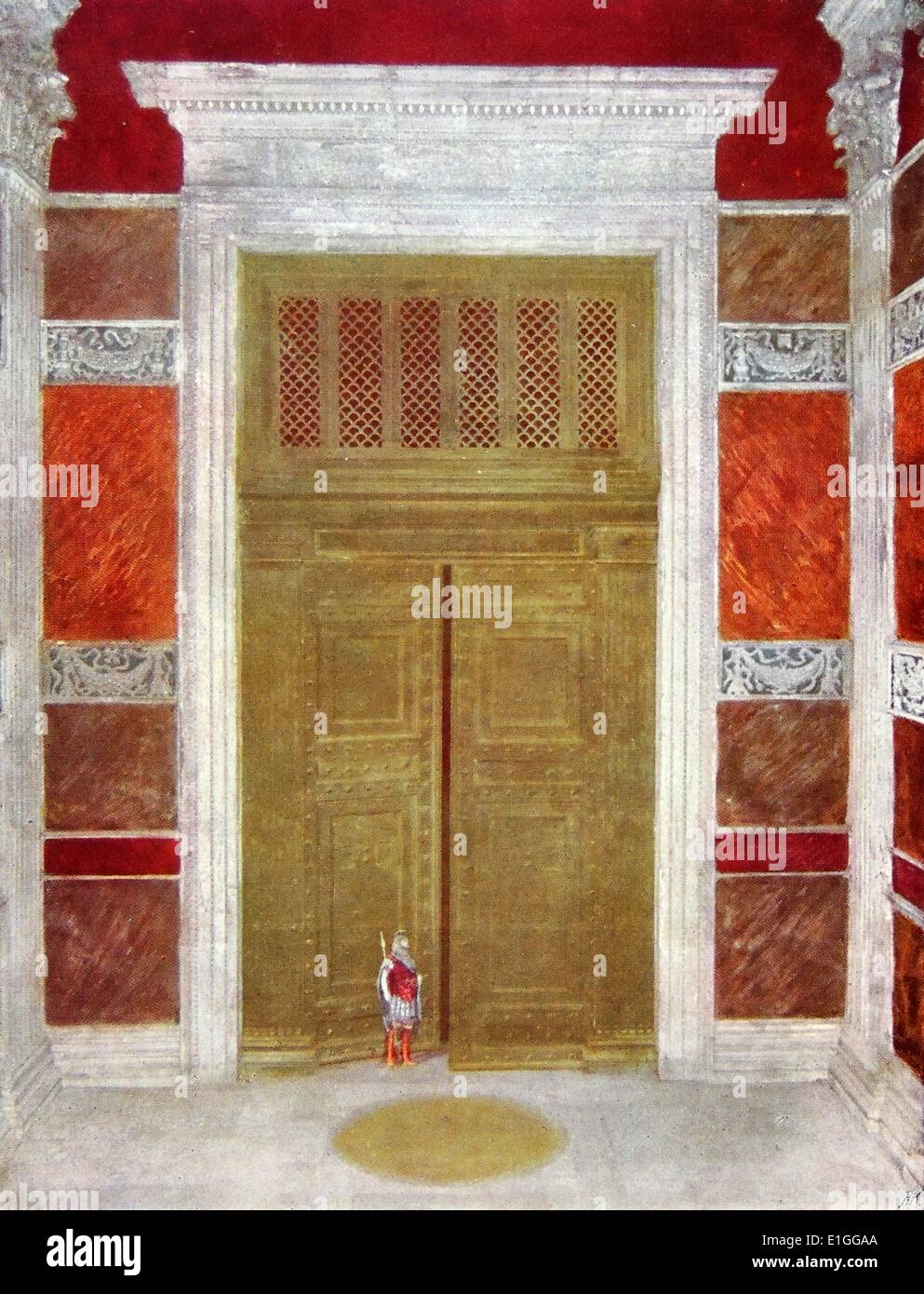 Coloured sketch of a restored door of the Pantheon. The sketch depicts ...