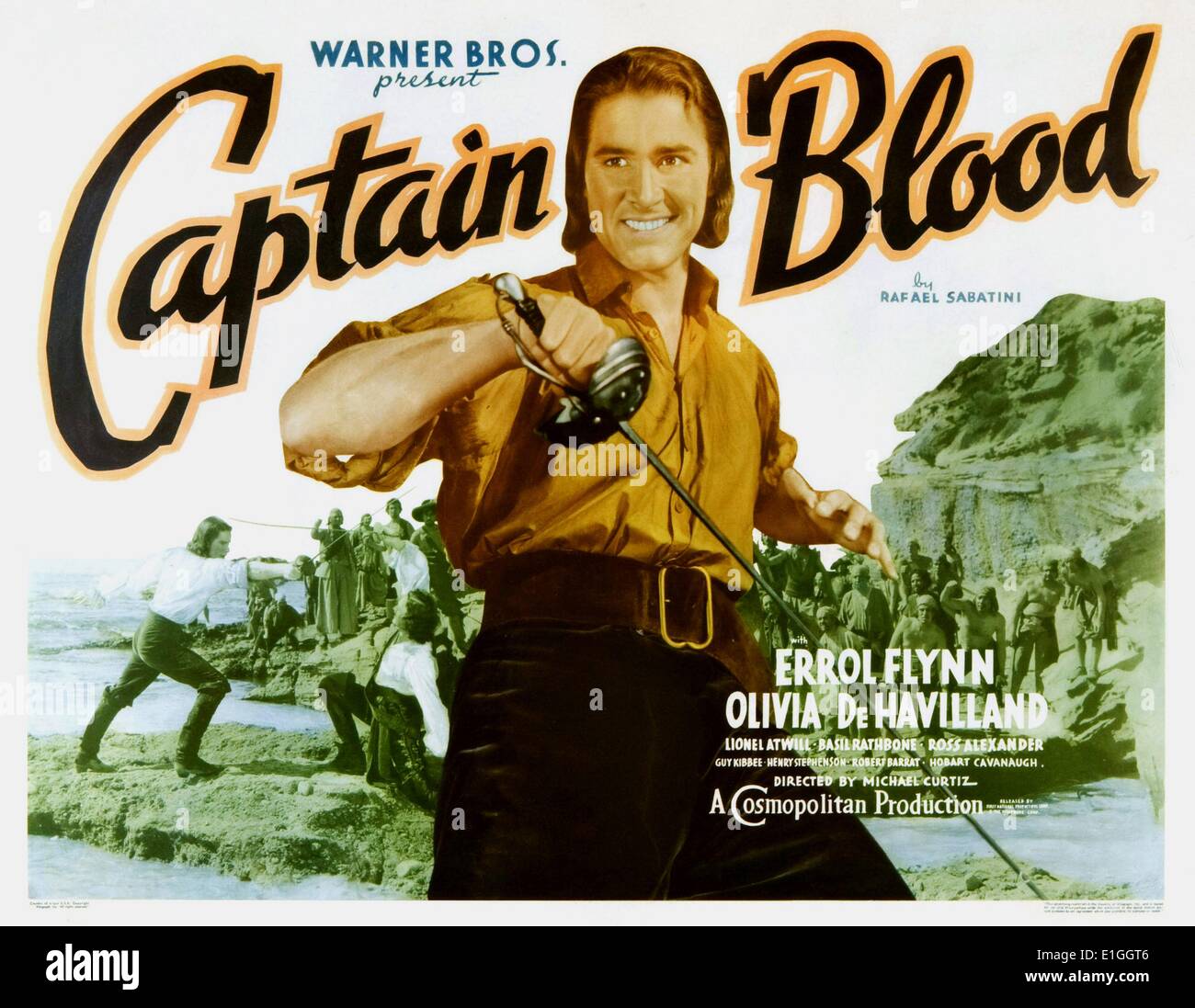 Captain Blood a 1935 American swashbuckling film starring Errol Flynn, Olivia de Havilland and ...