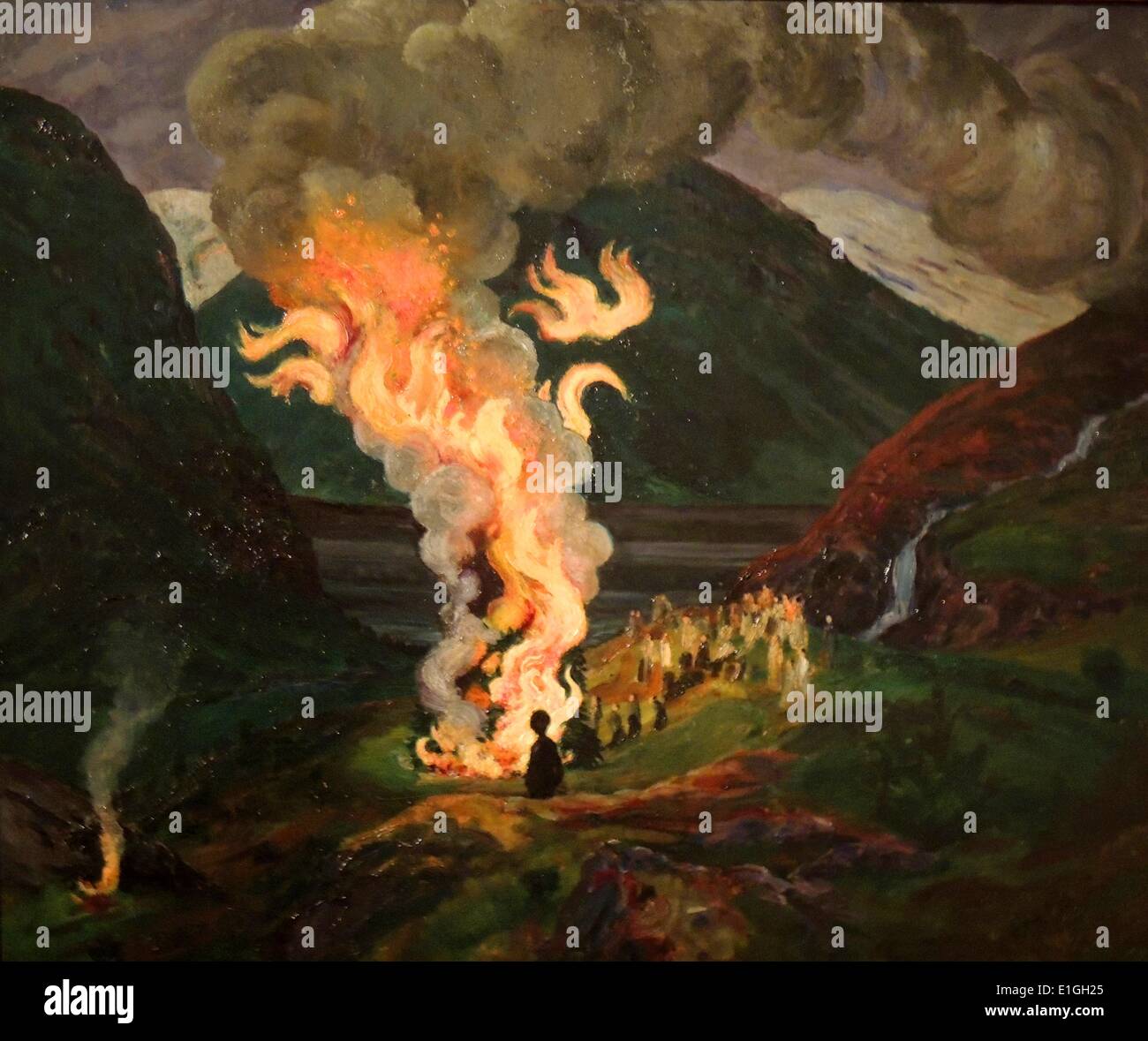 Bonfire celebration oil painting art artist fibreboard hi-res stock ...