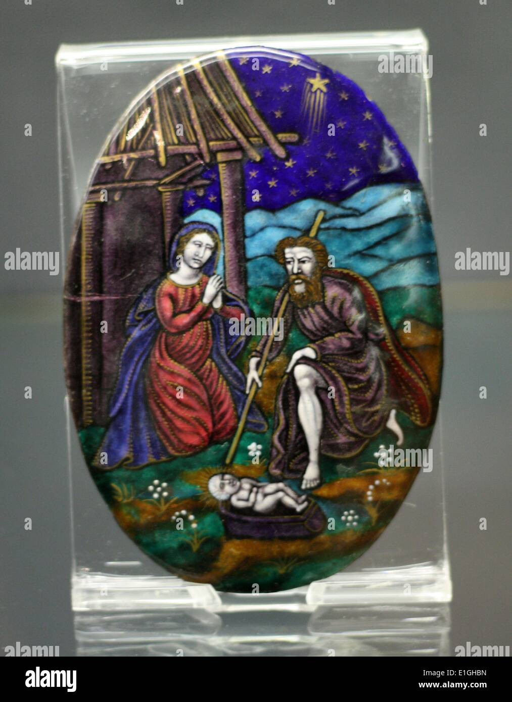 Plaque gilded copper glaze birth christ limoges france religion hi-res ...