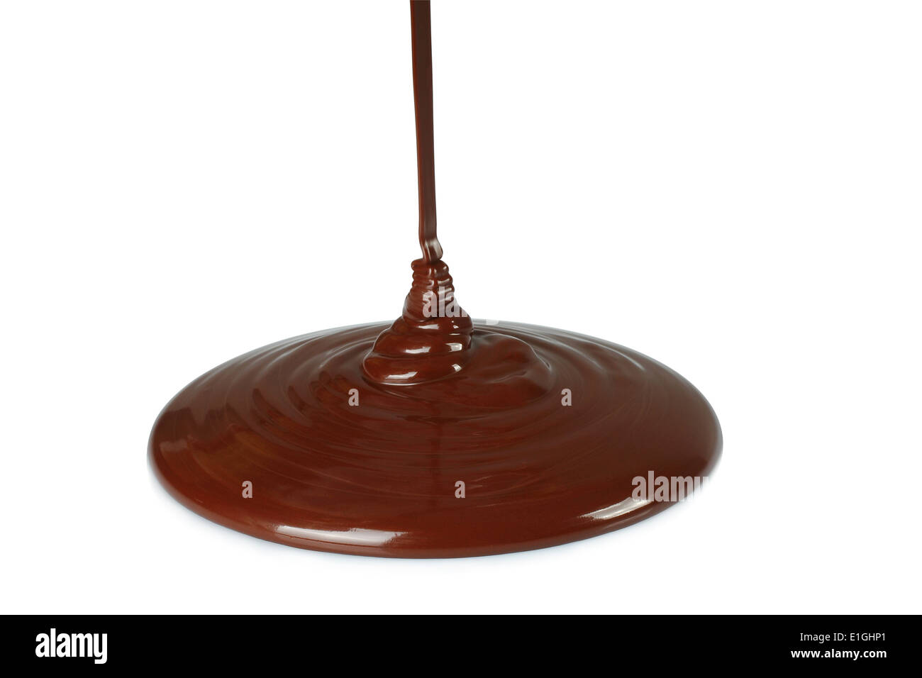Chocolate flow on white background Stock Photo - Alamy