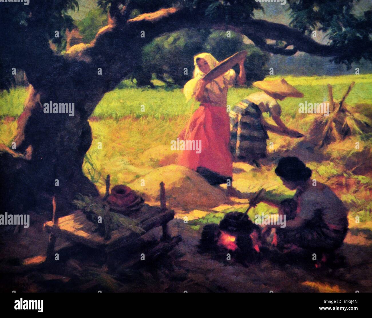 Philippines filipino art asian art fernando amorsolo rice winnowing hi ...