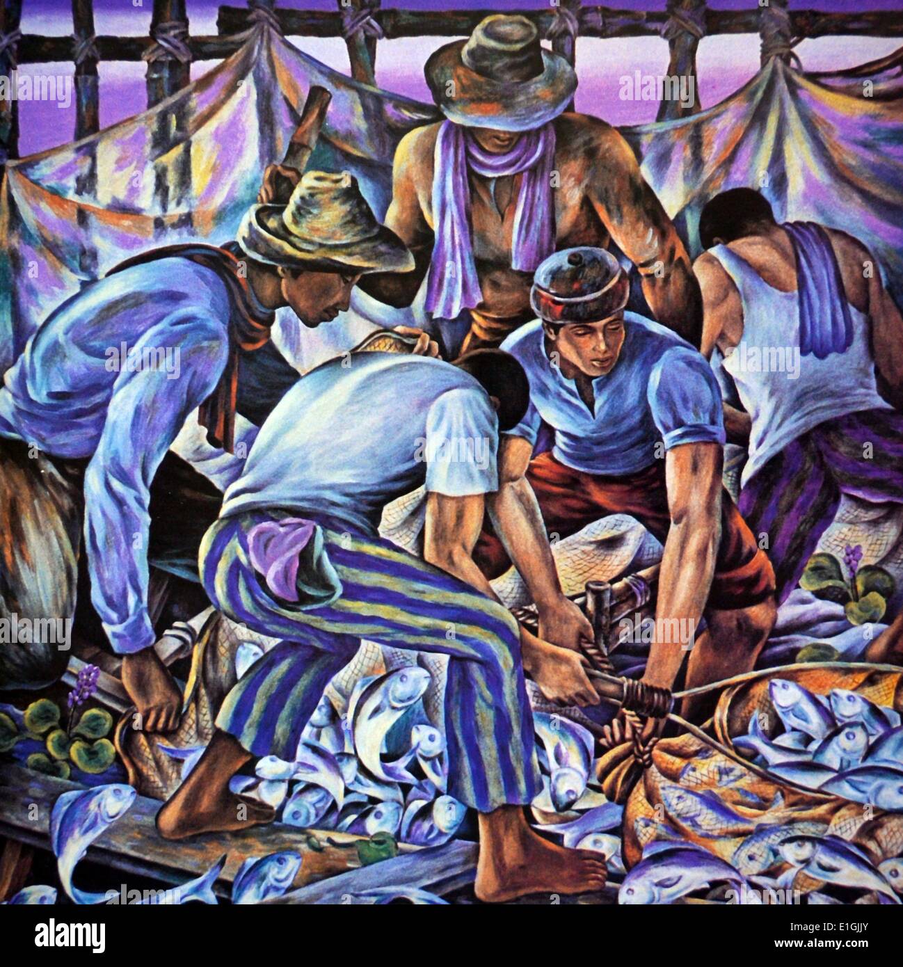 Philippines filipino art asian art pat reyes fishermen hi-res stock ...