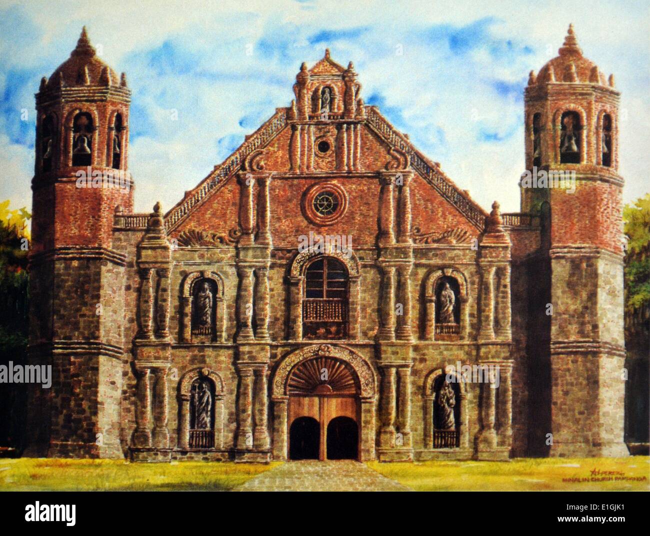 Al Perez, Minalin Church, Pampanga, 1993. Aquarelle Stock Photo - Alamy