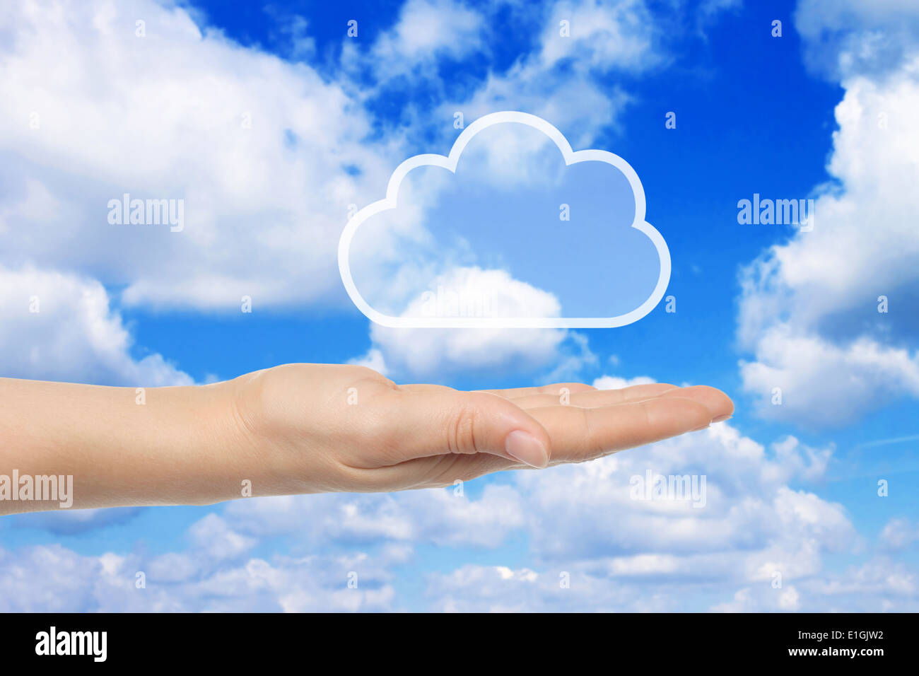 Cloud computing concept with woman hand Stock Photo - Alamy