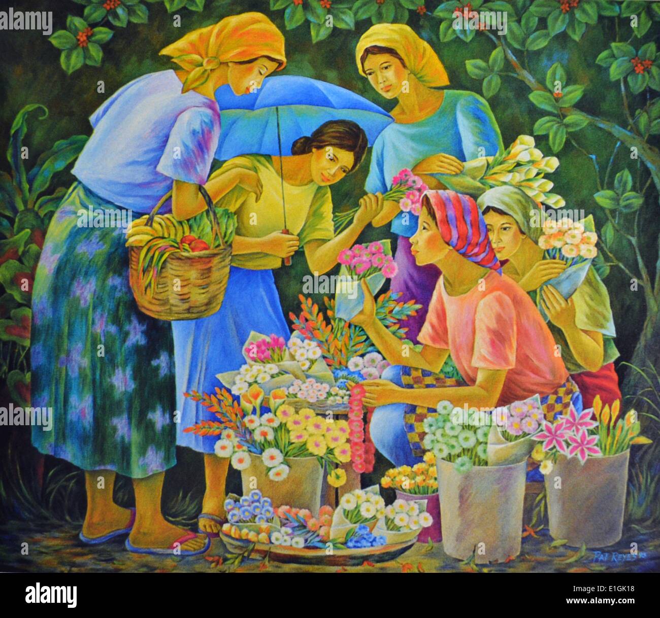 Pat Reyes, Young Lady Vendor, 1993. Oil on canvas Stock Photo - Alamy