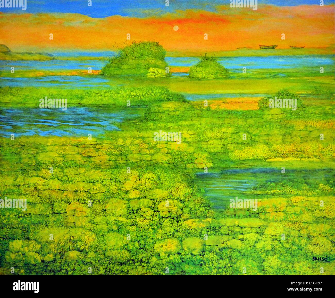 Philippines filipino art asian art juvenal sanso yellow green landscape ...