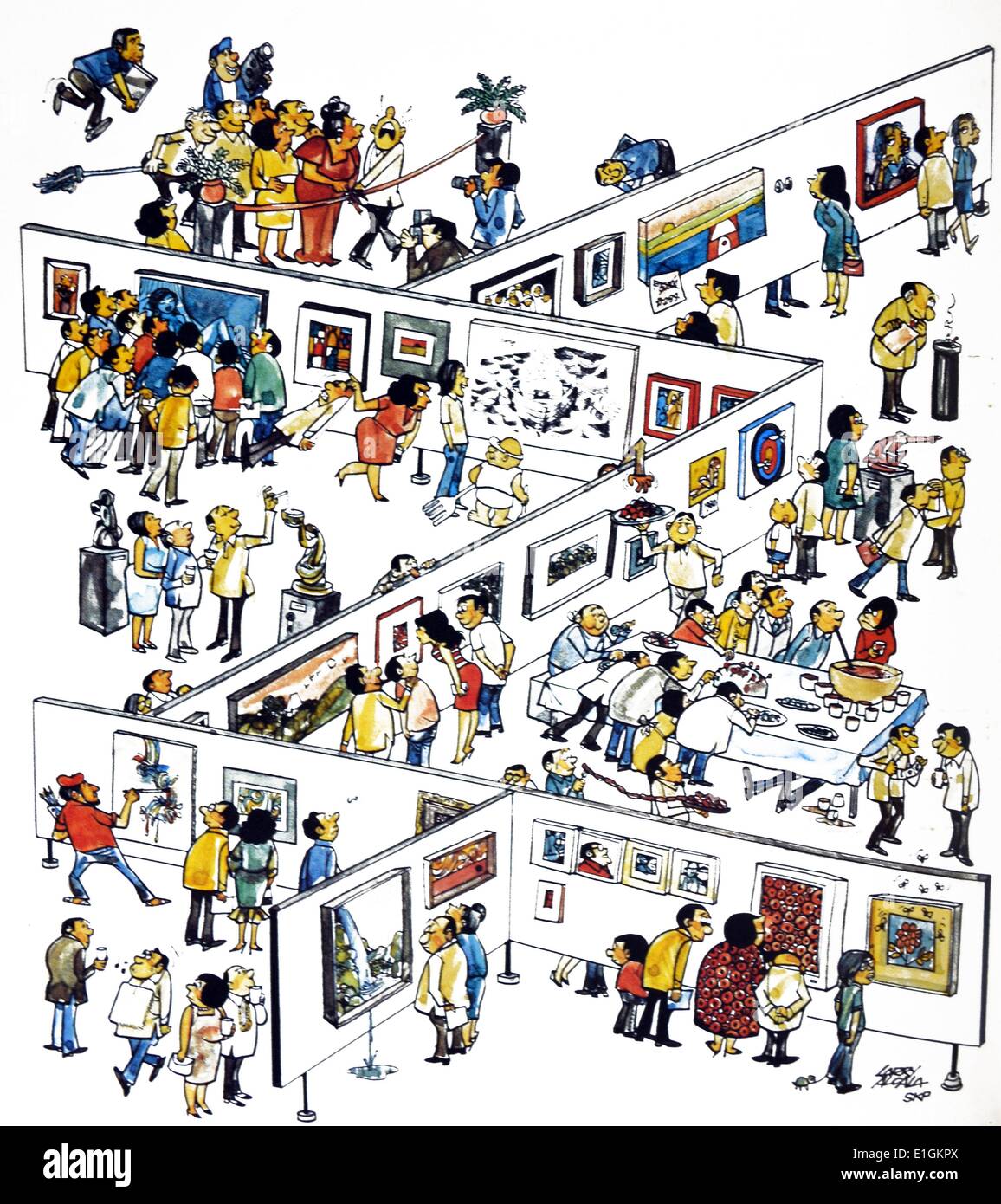 Larry Alcala, At an Art Gallery Opening, 1981. Watercolour Stock Photo ...