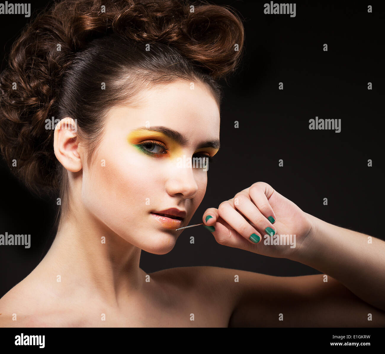 Ambition. Glamor. Sophisticated Lady Fashion Model with Needle Stock ...