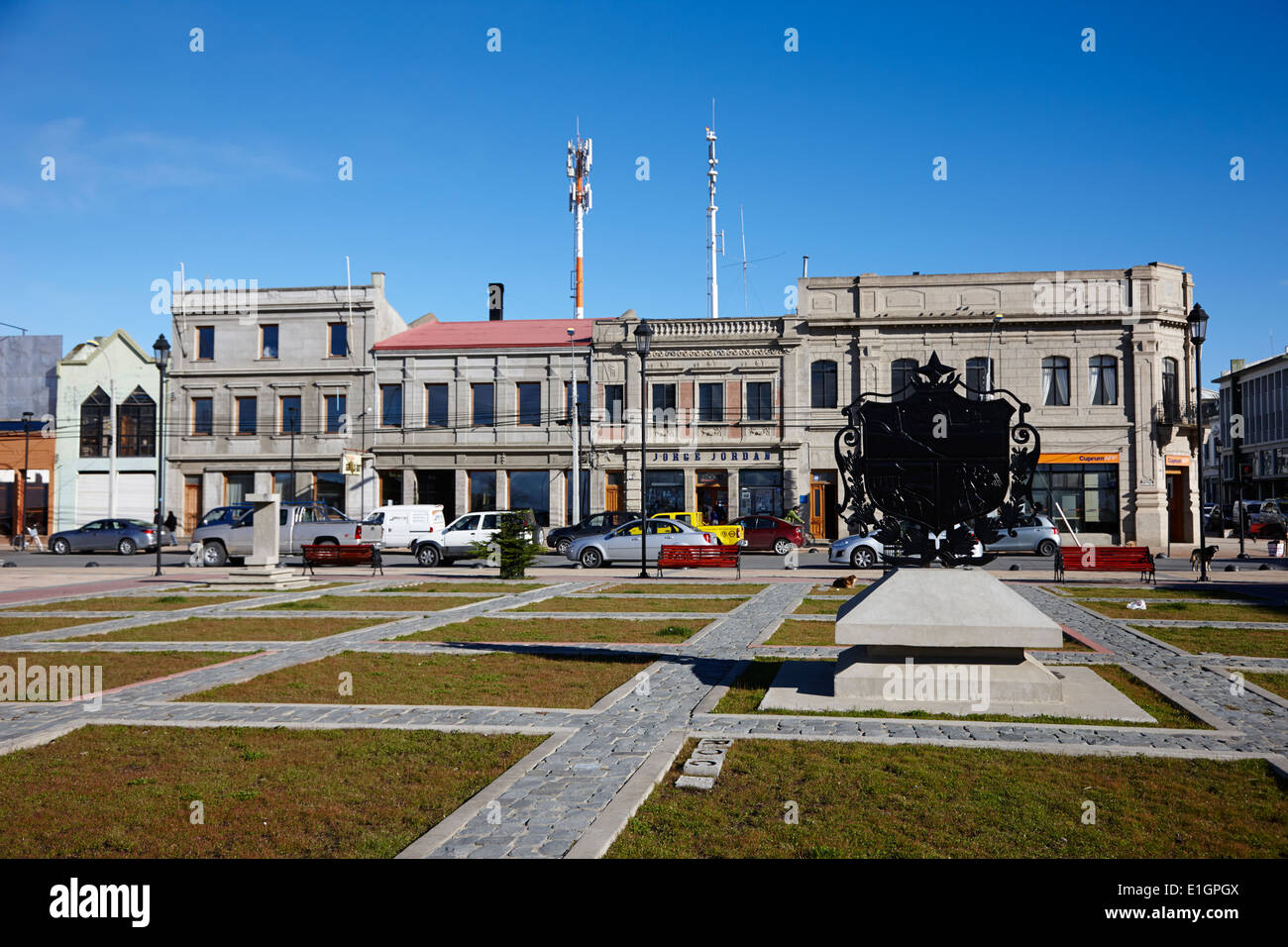 Punta Arenas coat of arms in waterfront park Chile Stock Photo - Alamy