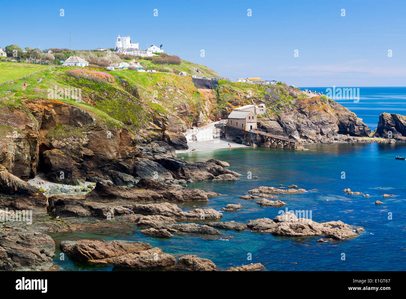 View towards Lizard Point with Polpeor Cove below. Cornwall England UK ...