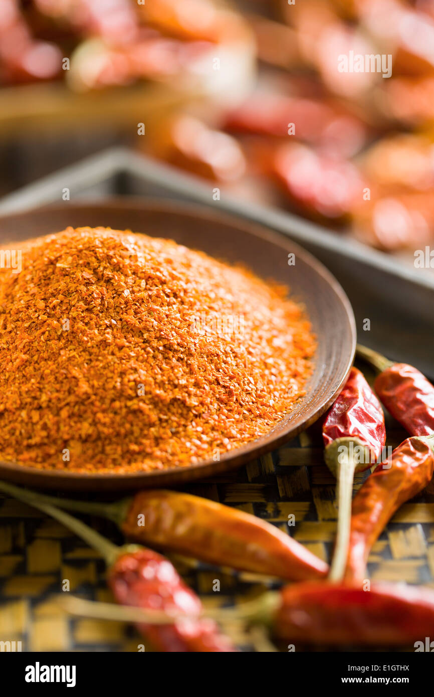 Red chili peppers and powder Stock Photo - Alamy