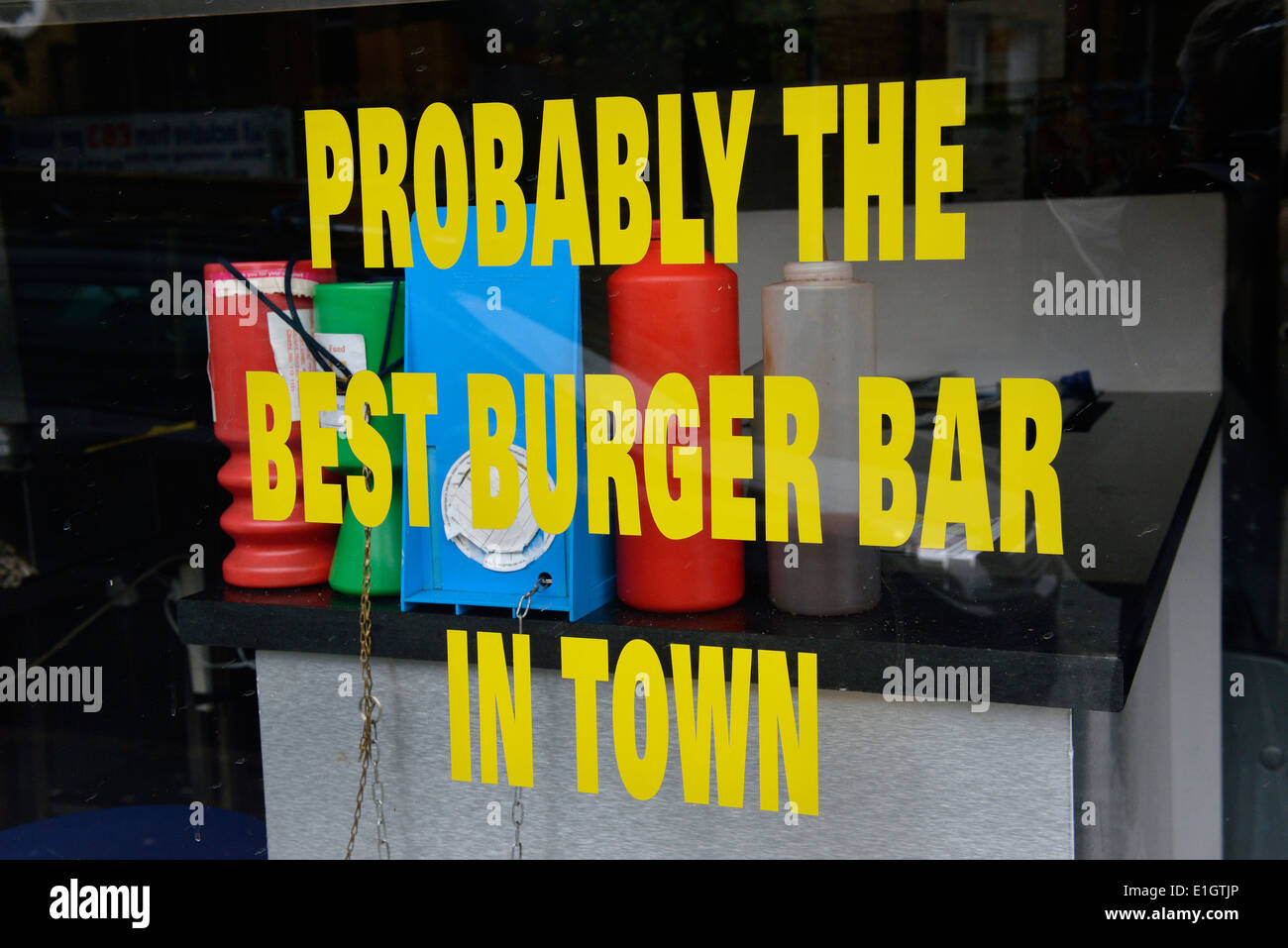 Burger bar window display. Bradford, West Yorkshire, UK Stock Photo - Alamy