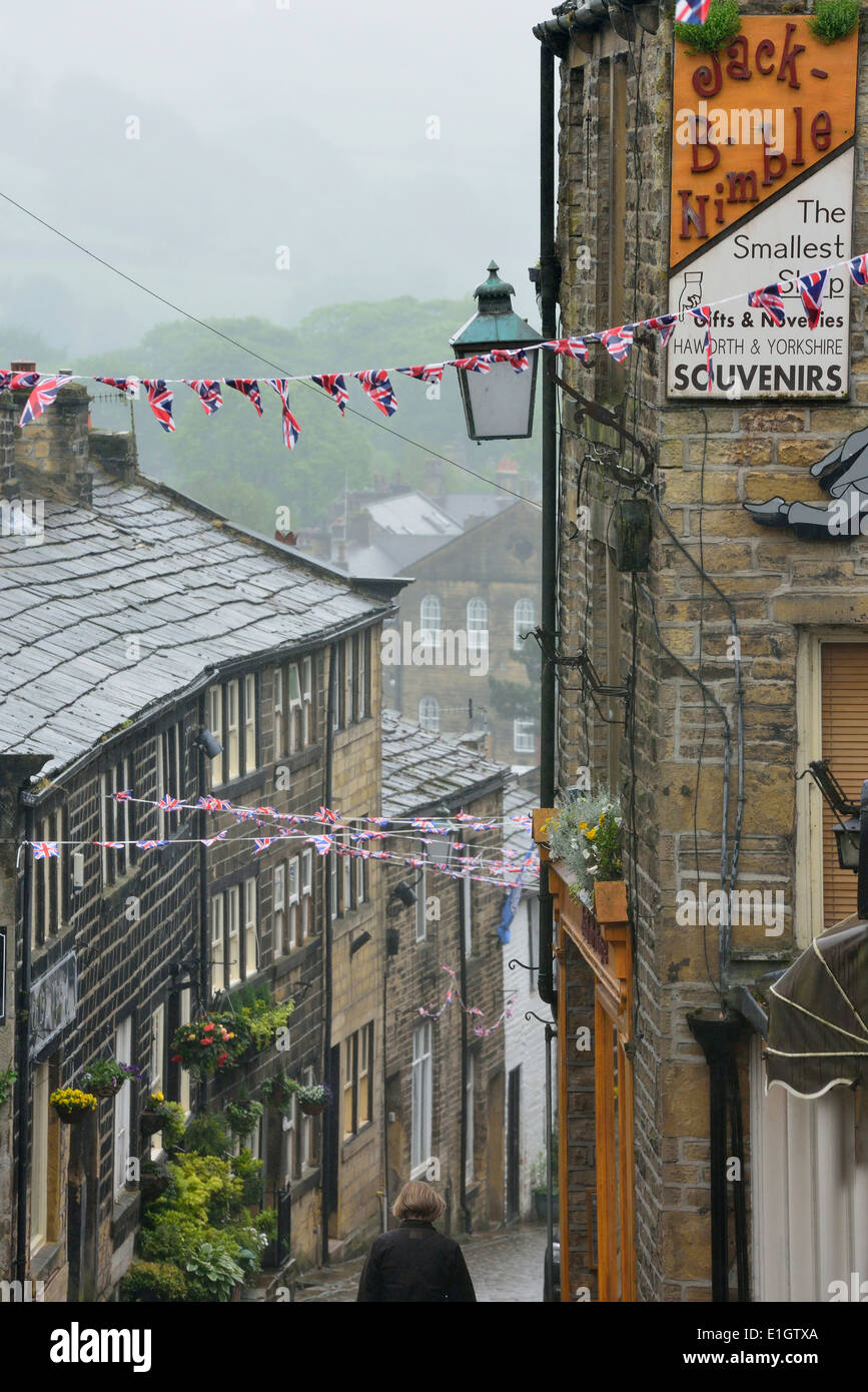 Looking down Main Street in the village of Haworth, where the Bronte ...