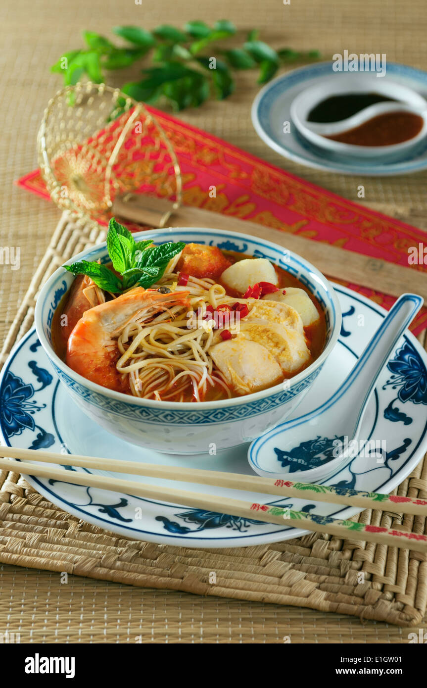 Laksa lemak. Malay curry laksa. Coconut curry noodle soup. Malaysia ...