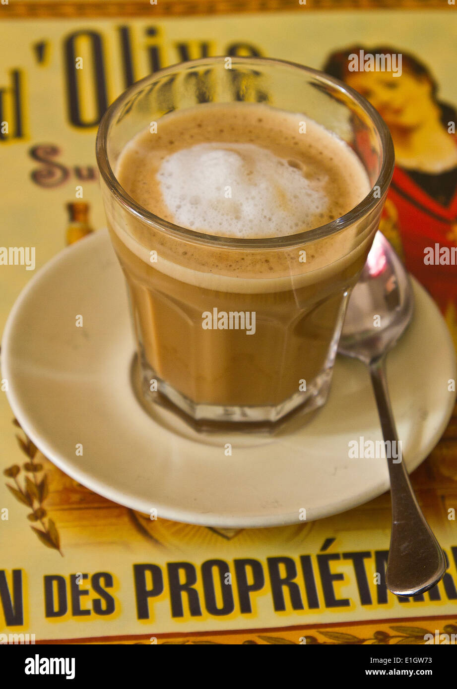 milky coffee in glass Stock Photo - Alamy