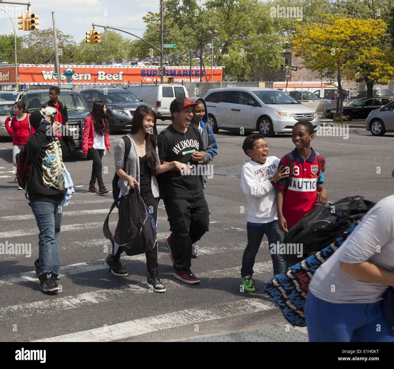 Kids walking home after school in Brooklyn, NY Stock Photo - Alamy