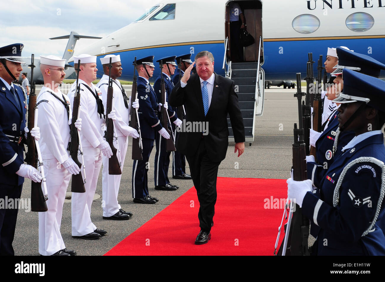 Michael Donley, the secretary of the Air Force, is greeted by the Joint ...