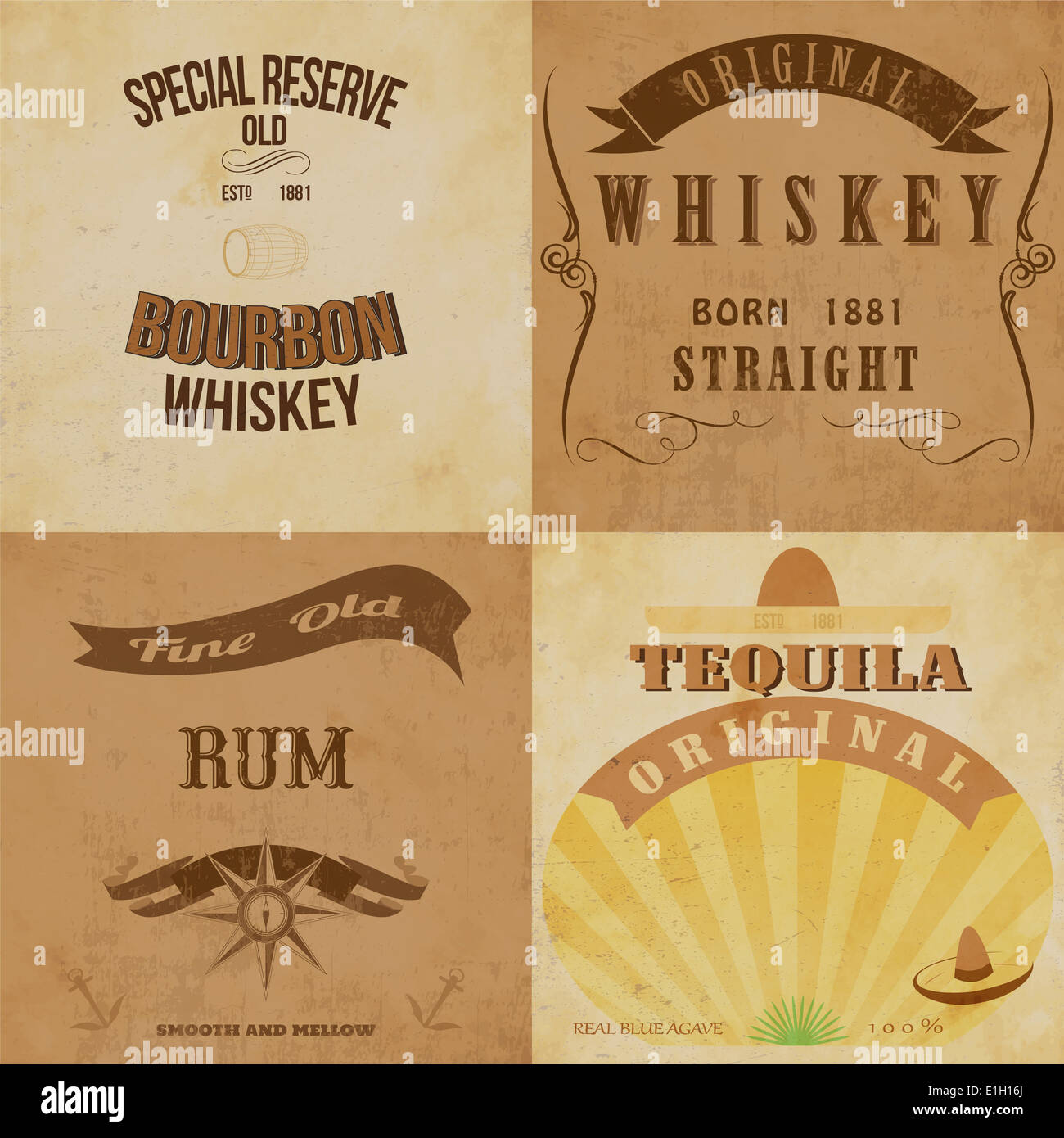 Vintage alcohol labels set Stock Photo - Alamy