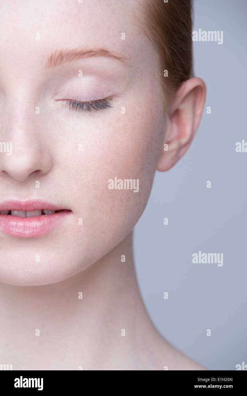 Close up portrait of young woman, eyes closed Stock Photo - Alamy
