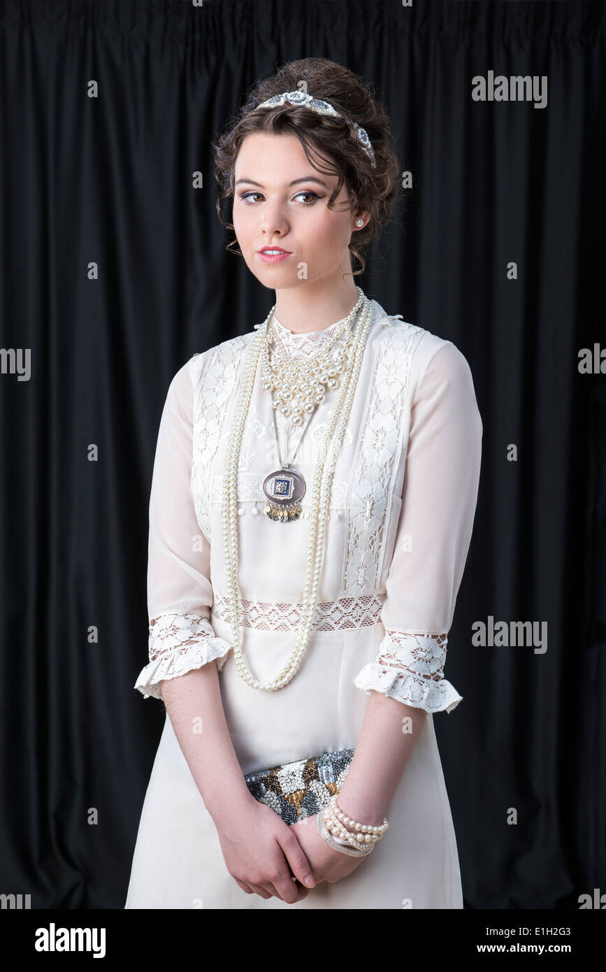 Neo-Victorian model in white dress Stock Photo - Alamy