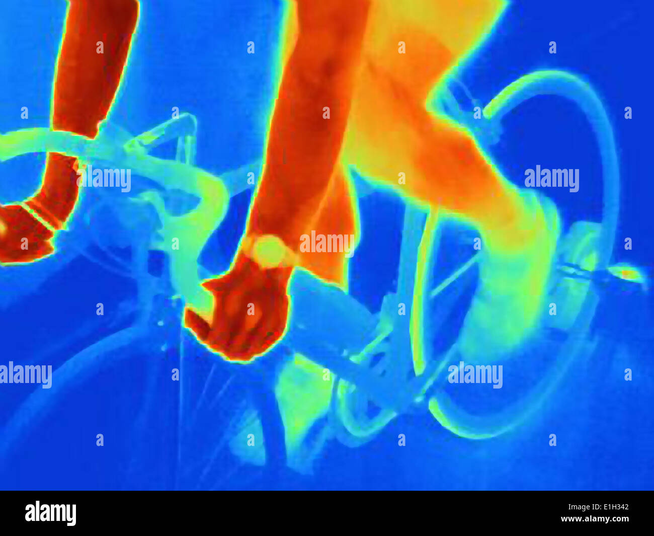 Close up thermal image of young male athlete in training, showing the ...