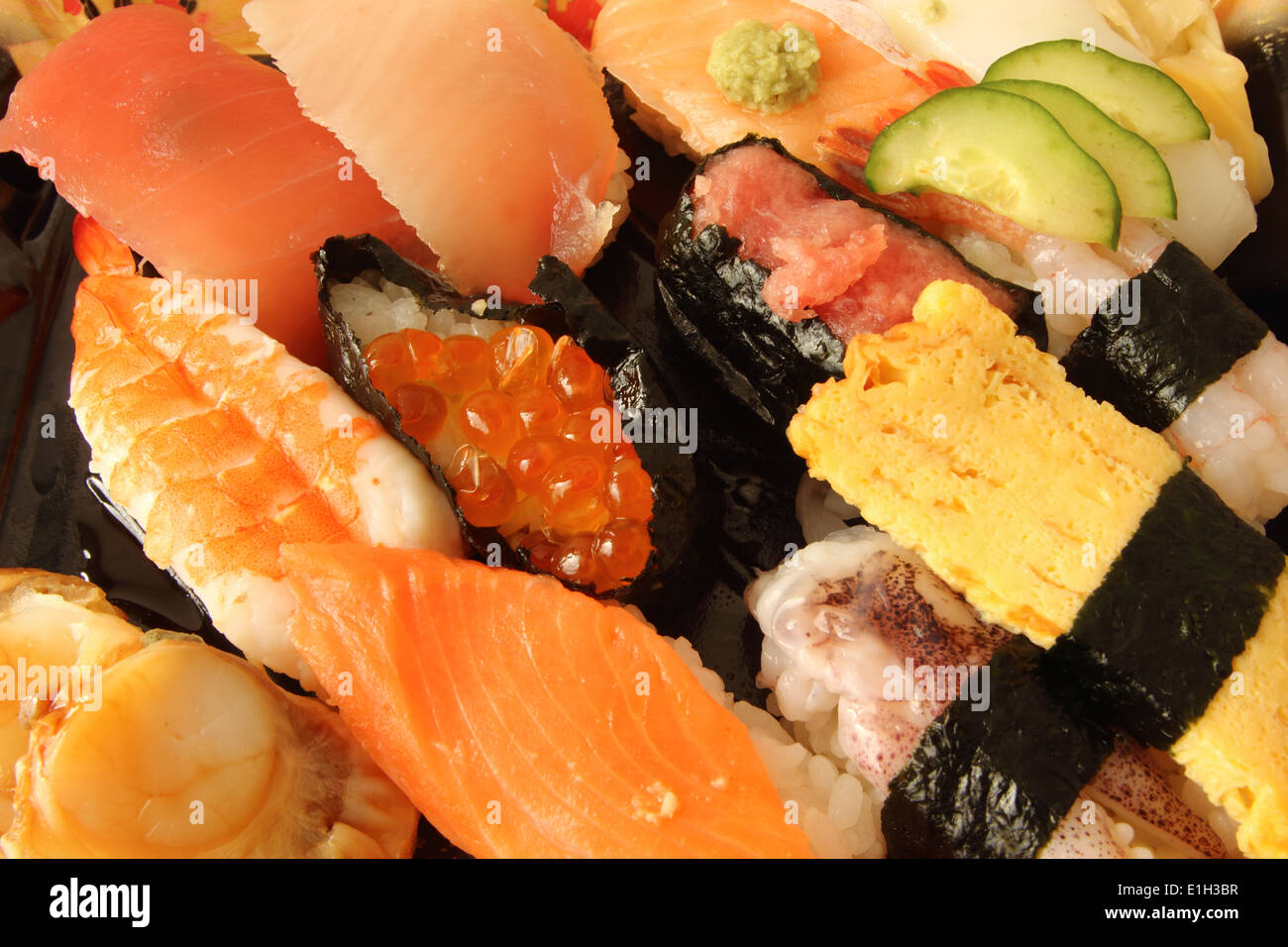 Delicious Japanese sushi background Stock Photo - Alamy