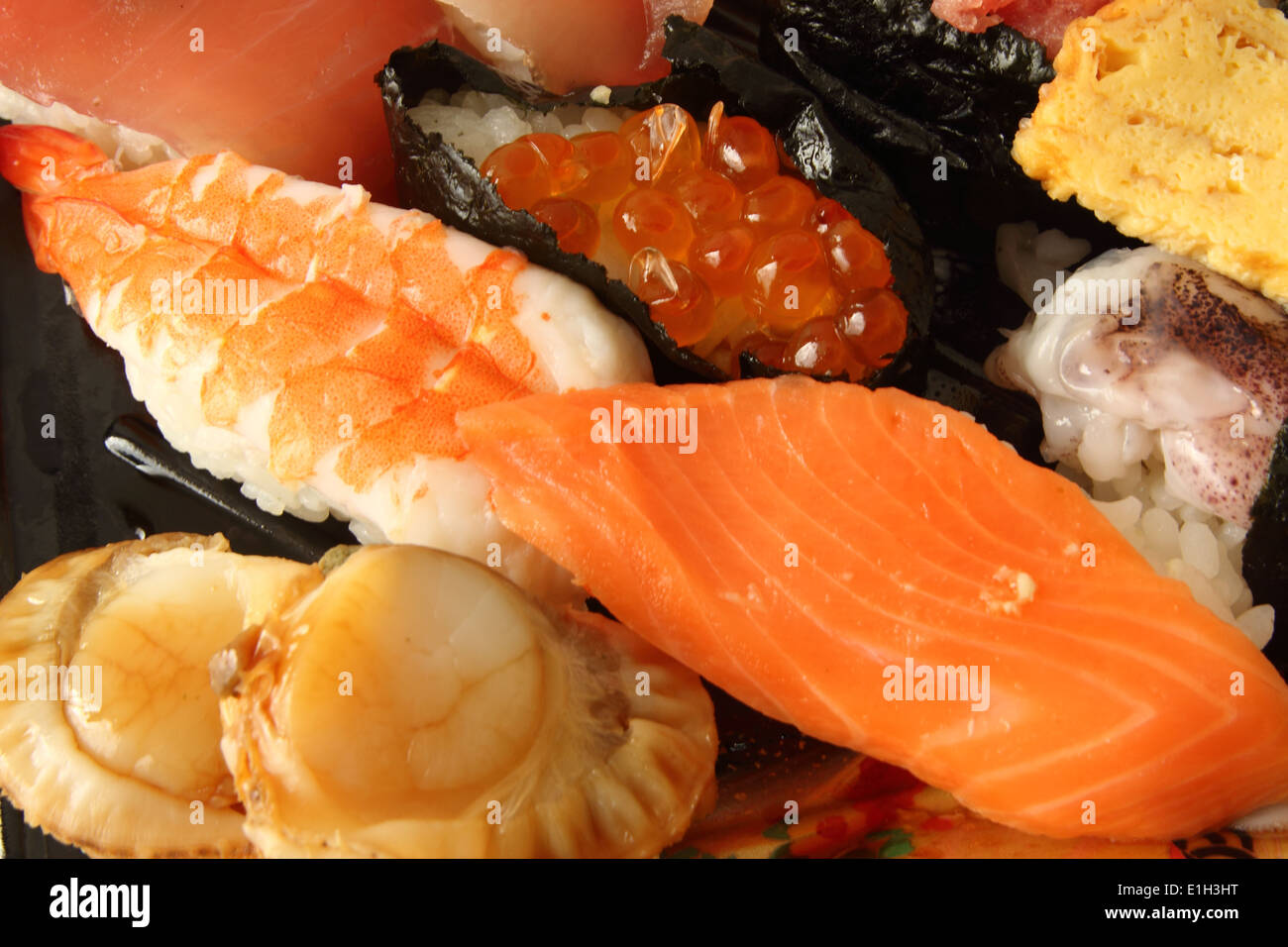 Delicious Japanese sushi background Stock Photo - Alamy