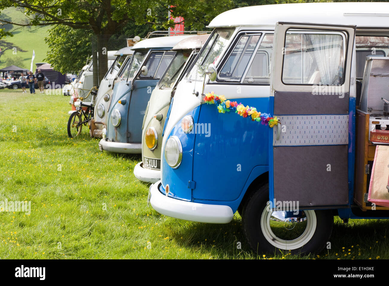 Line of VW Split Screen Volkswagen camper vans at a VW show Stock Photo ...
