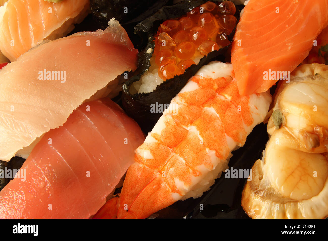 Delicious Japanese sushi background Stock Photo - Alamy