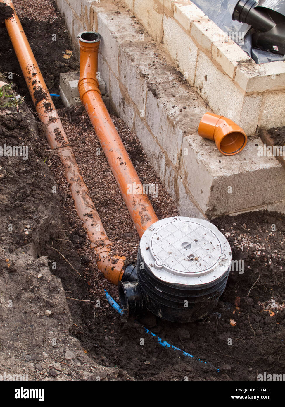self building house, drainage, drain pipe connection to gully Stock ...