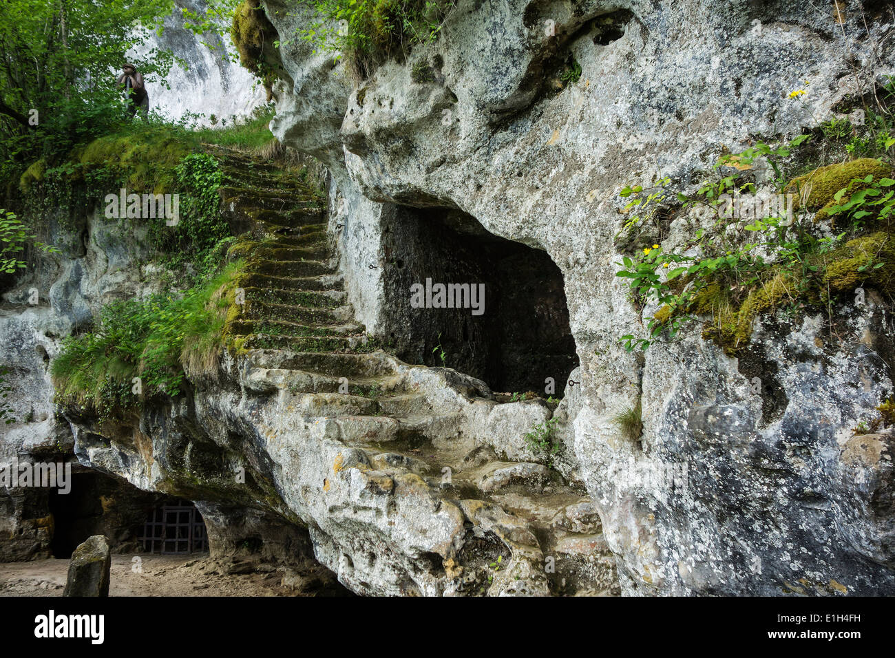 The Great staircase at the fortified troglodyte town La Roque Saint ...
