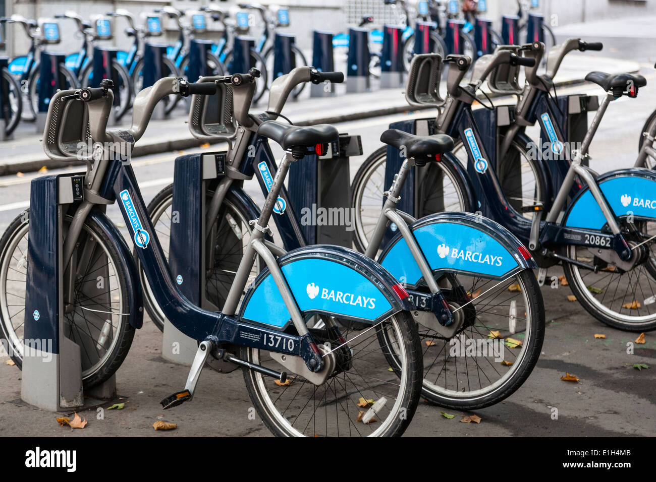 "Boris bikes' are lined up in rows at a collection point in London ...